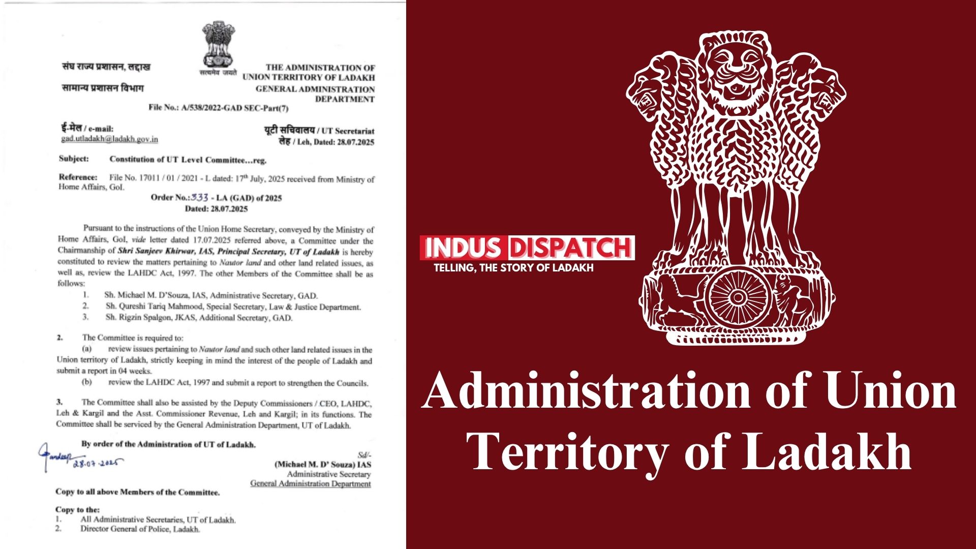 Ladakh admin forms committee to review LAHDC Act, land issues – Indus ...